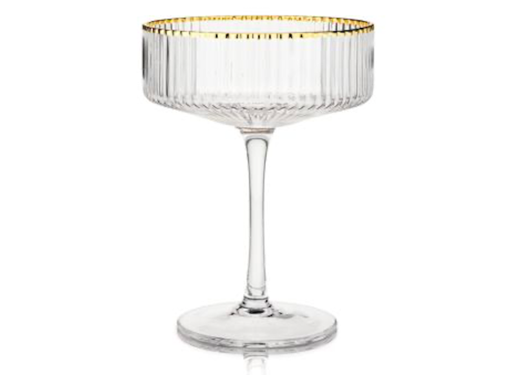 Meridian Coupe Glass, Gold Rim, 8oz | Collins & Coupe