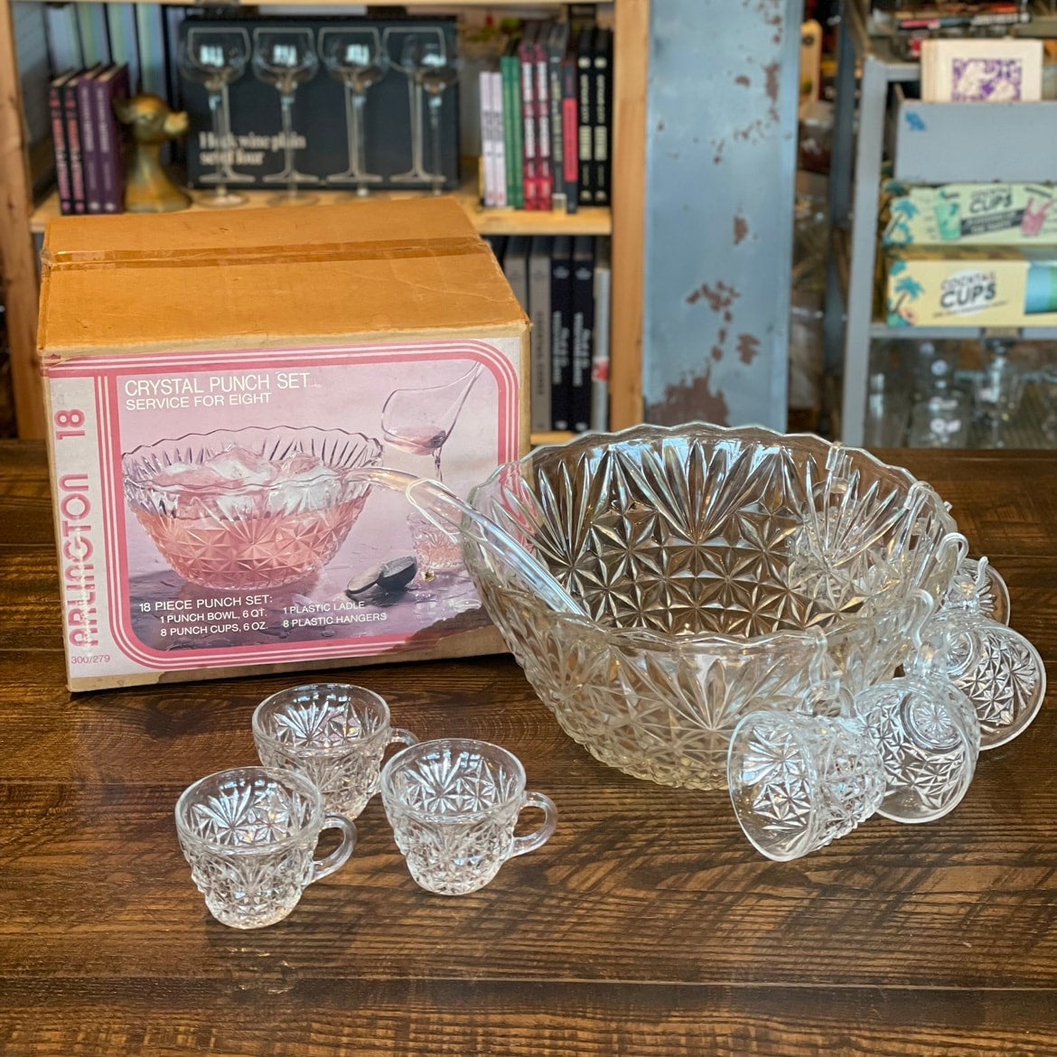 Vintage Crystal Punch Bowl, 8 Cups, item #1010 | Collins & Coupe