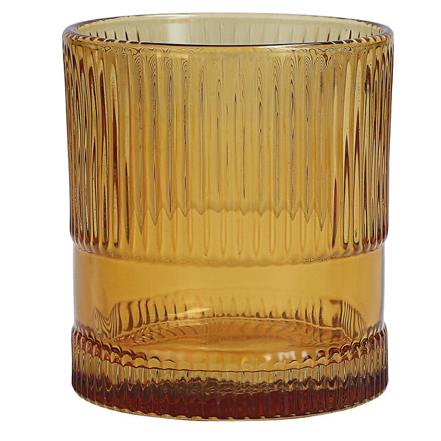 NoHo Ribbed Amber Rocks Glass, 12.8oz | Collins & Coupe
