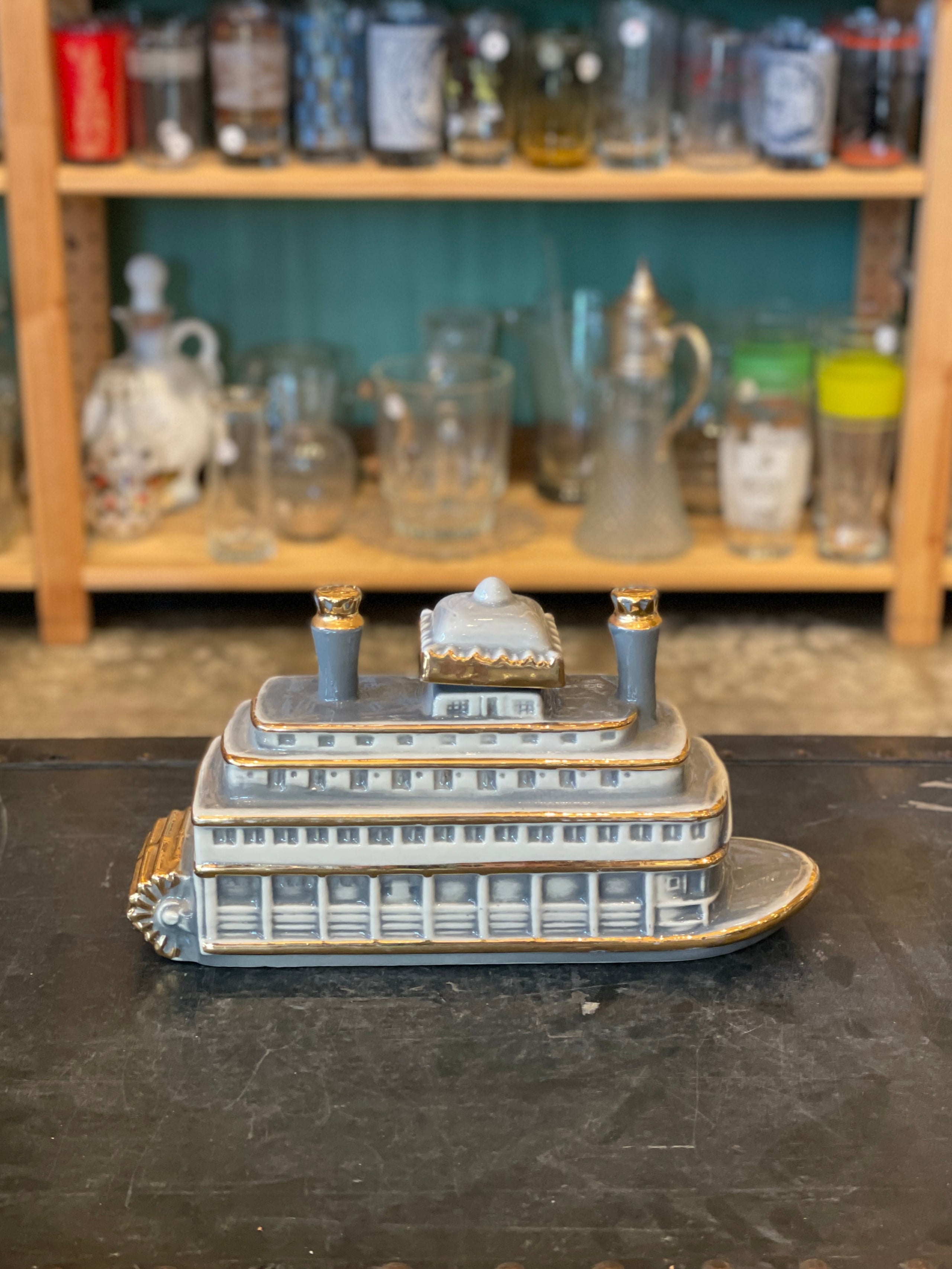 Vintage OBR River Queen Boat Ceramic Decanter, #1032 | Collins & Coupe